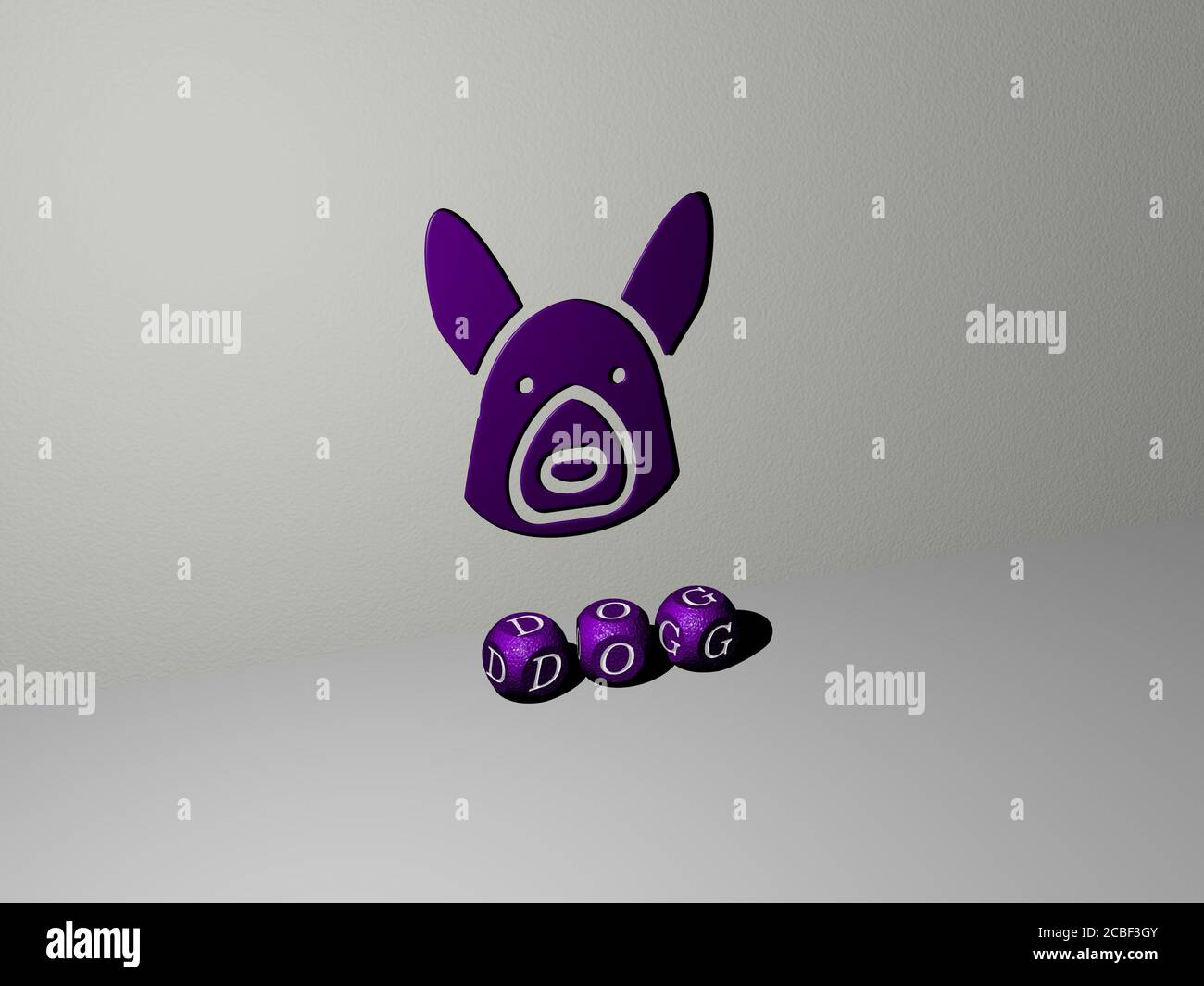 dog 3D icon on the wall and text of cubic alphabets on the floor - 3D ...