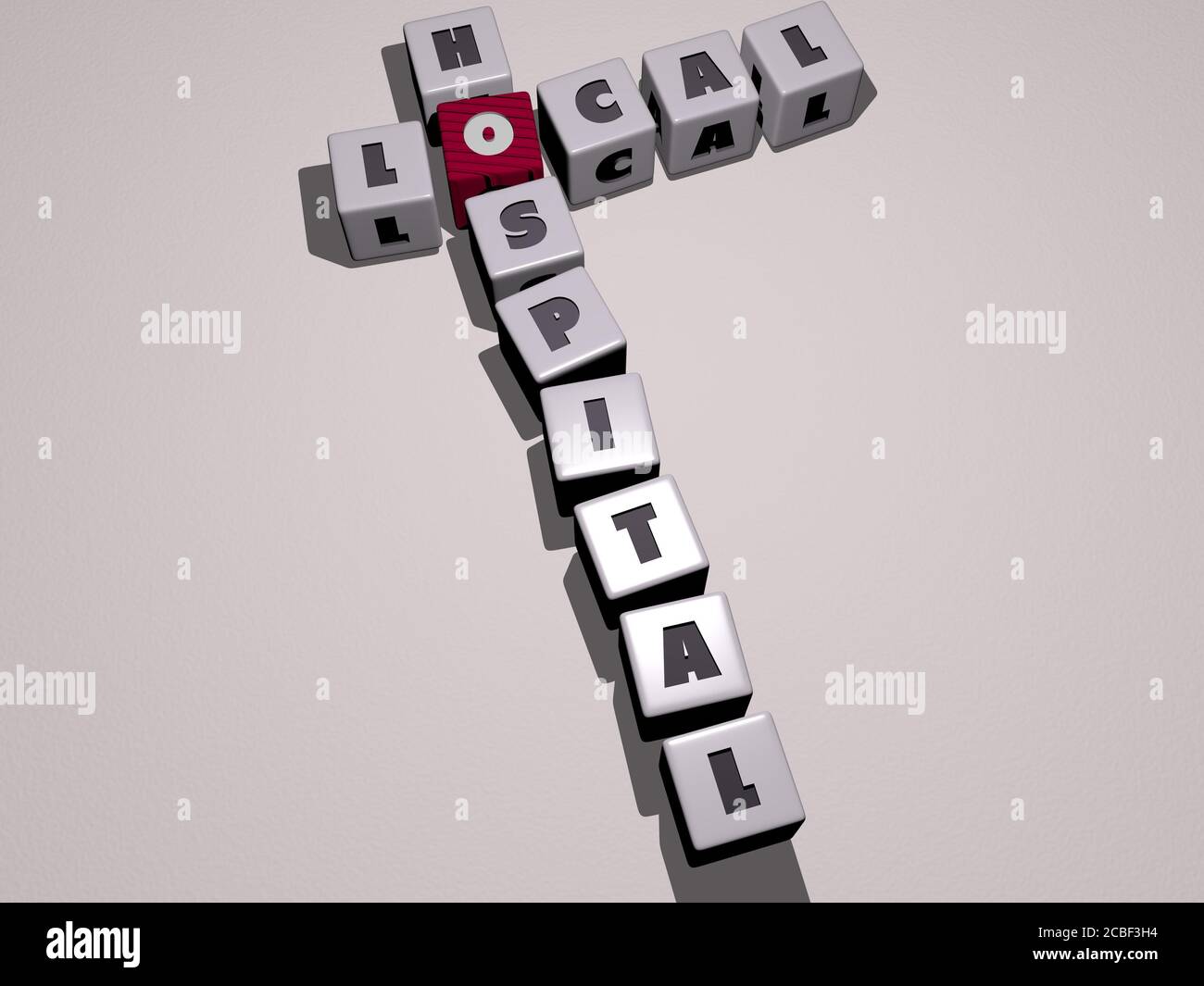 LOCAL HOSPITAL crossword by cubic dice letters - 3D illustration for ...