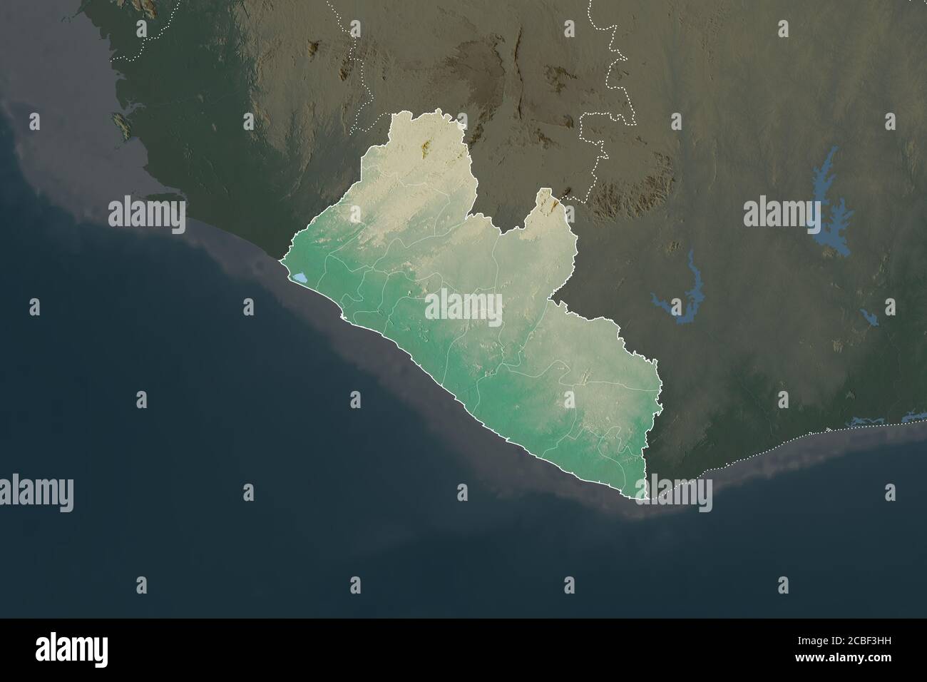 Shape of Liberia separated by the desaturation of neighboring areas ...