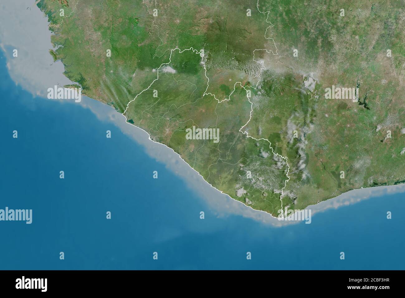 Extended area of Liberia with country outline, international and ...