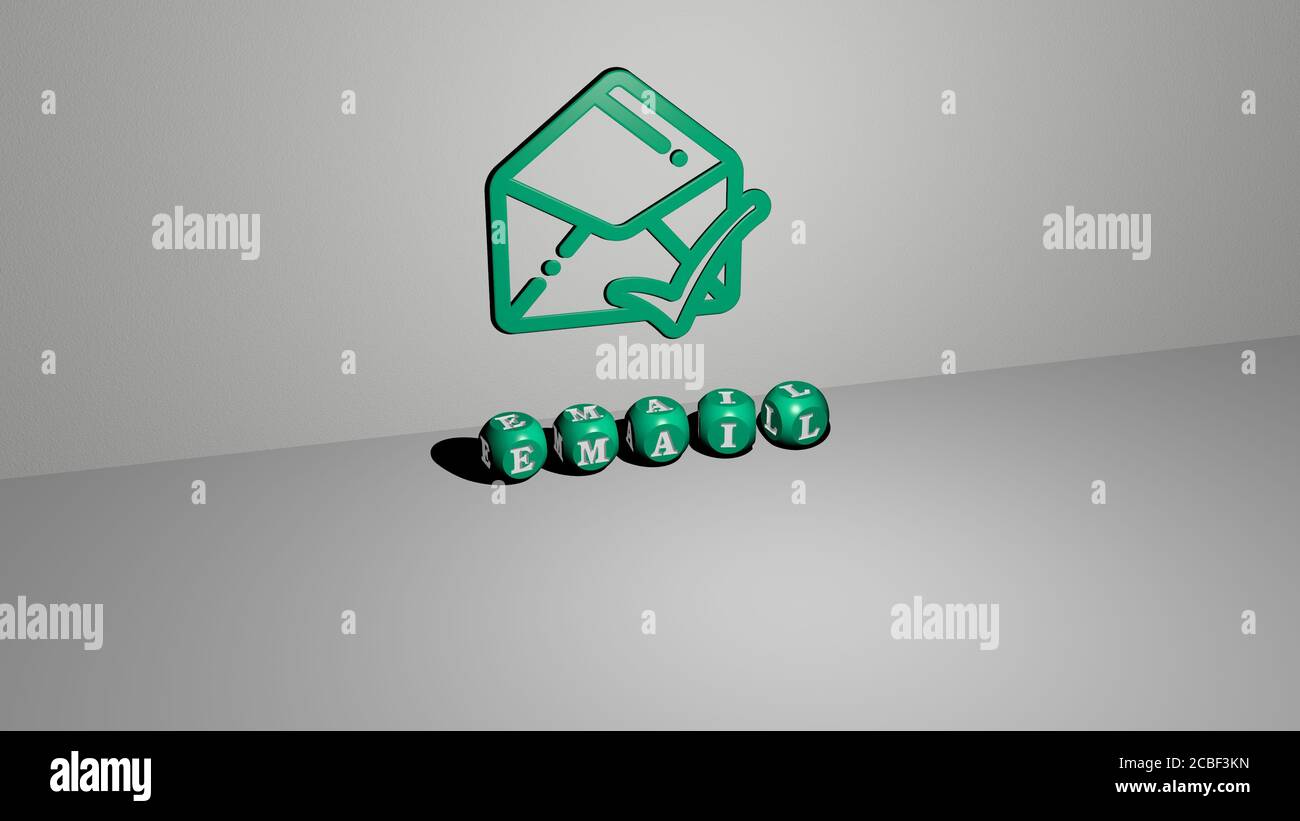 EMAIL 3D icon on the wall and text of cubic alphabets on the floor - 3D ...