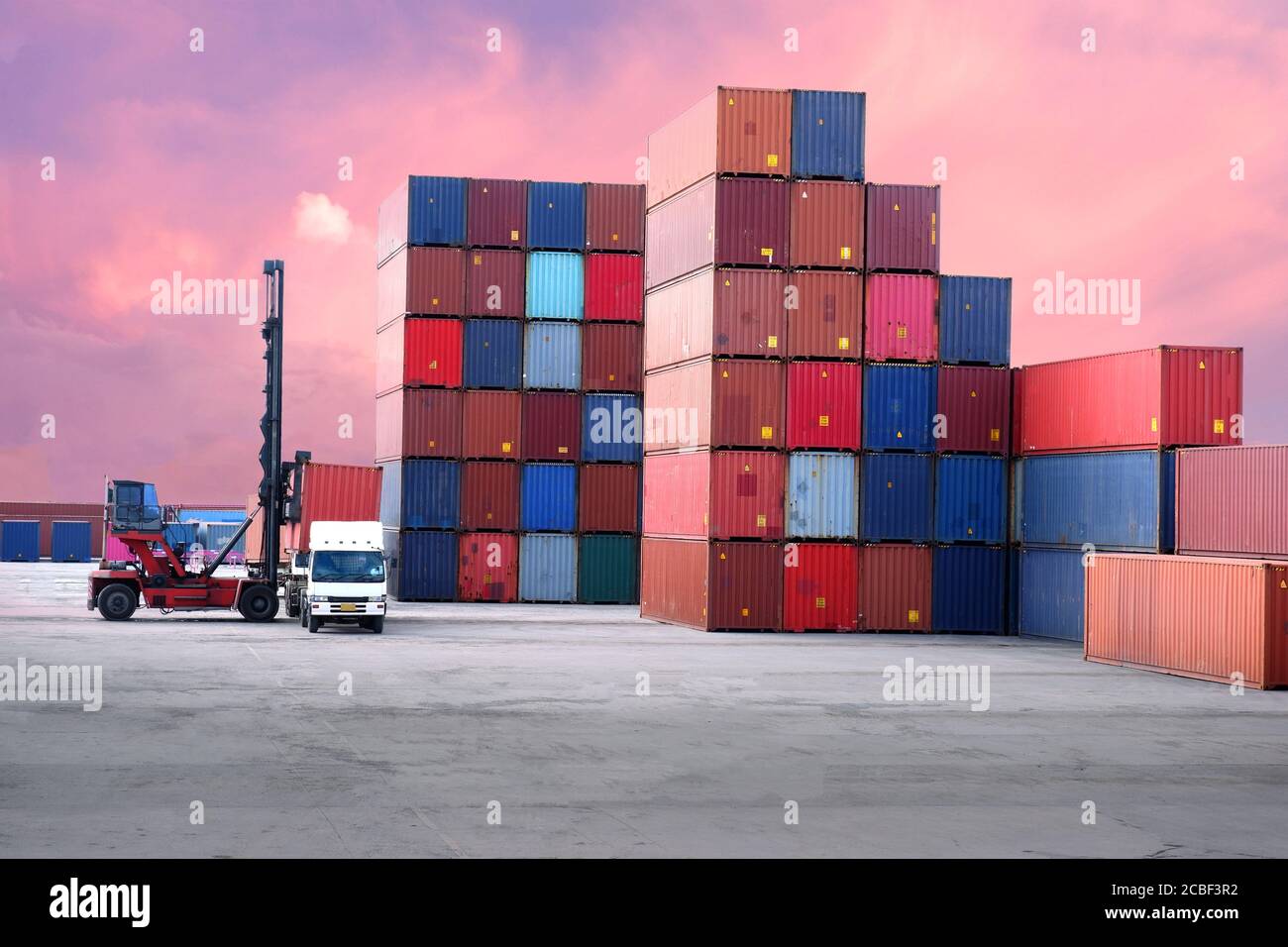 Logistics and container handling business concept in a port Stock Photo ...