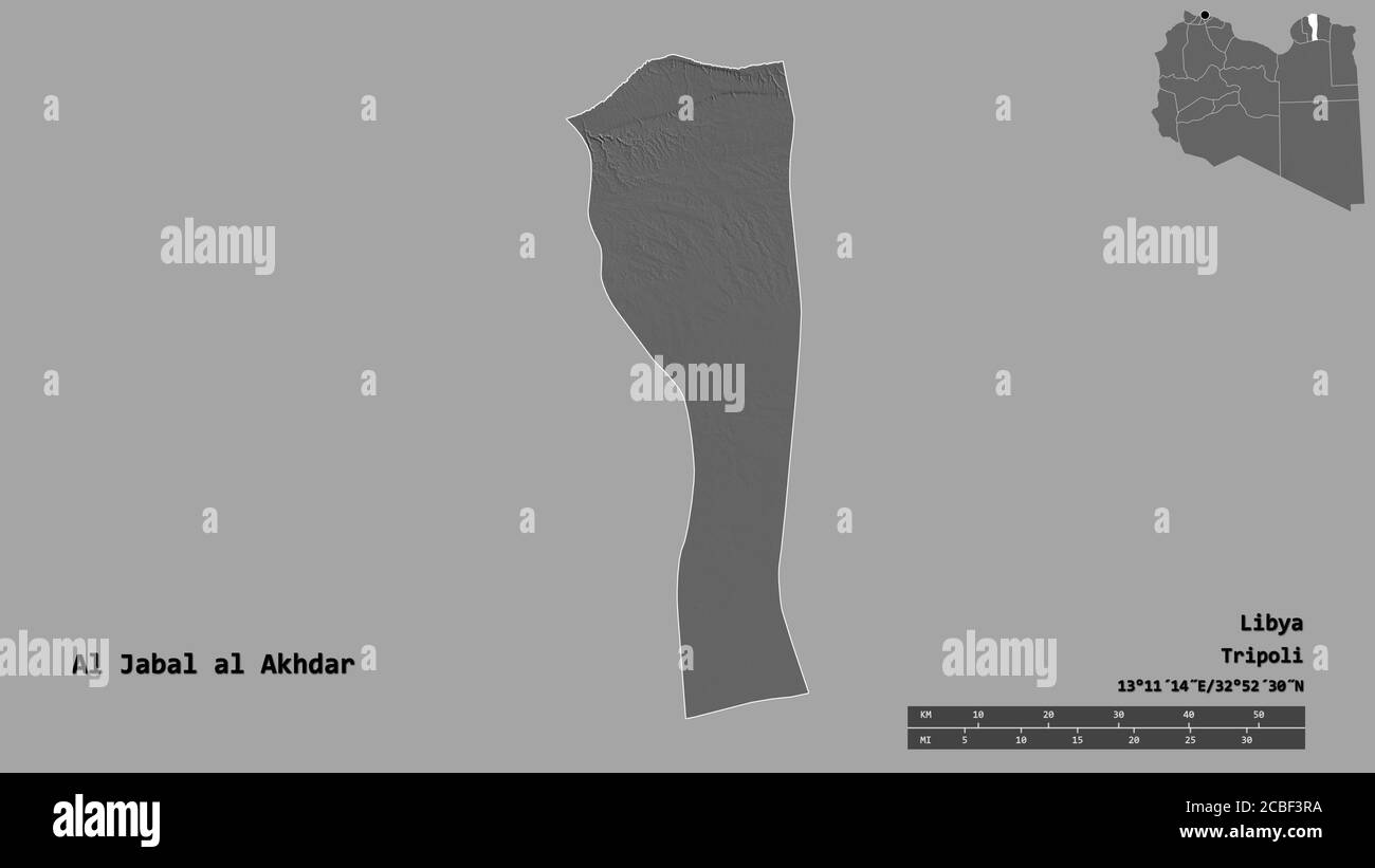 Shape of Al Jabal al Akhdar, district of Libya, with its capital ...