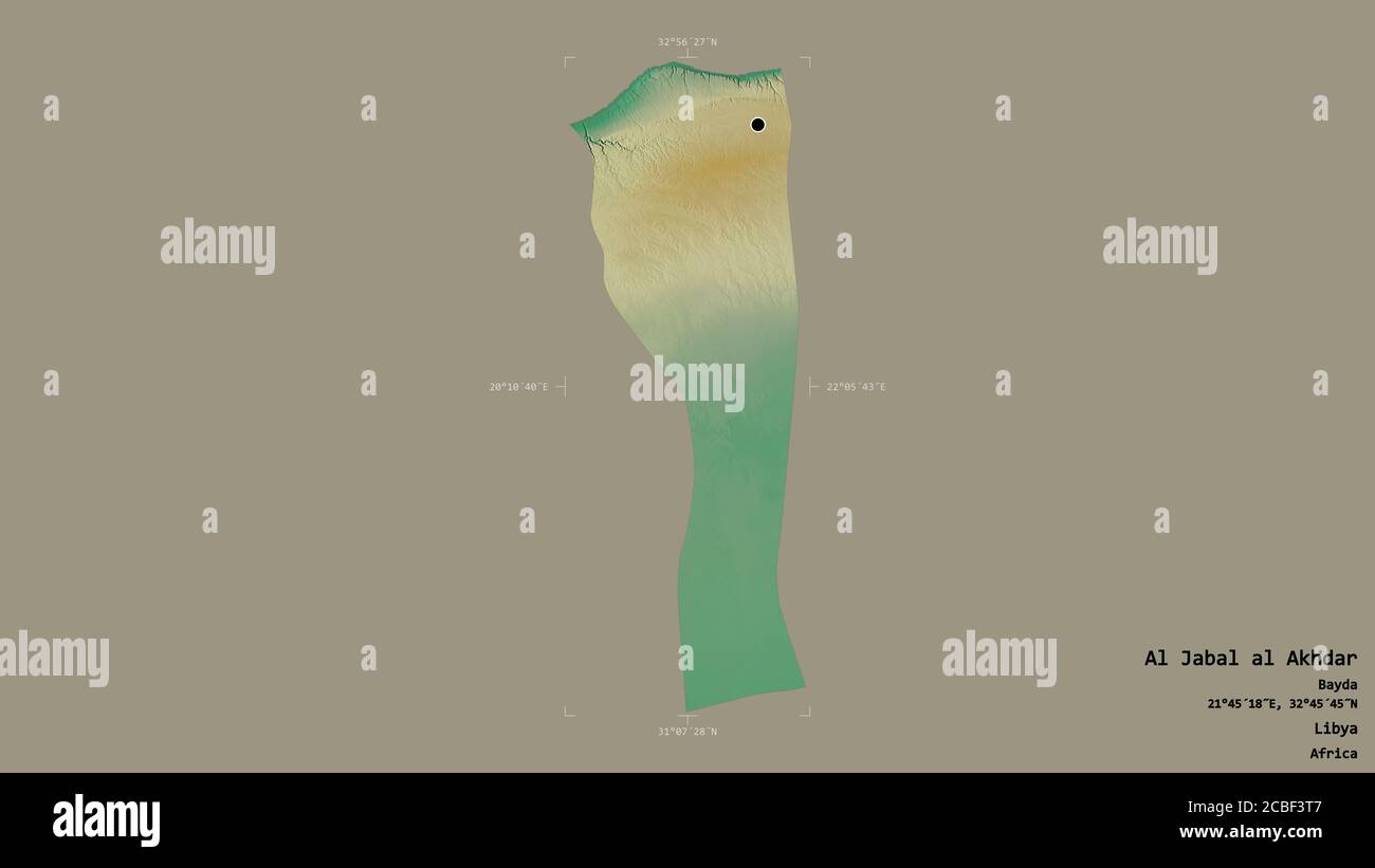 Area of Al Jabal al Akhdar, district of Libya, isolated on a solid ...