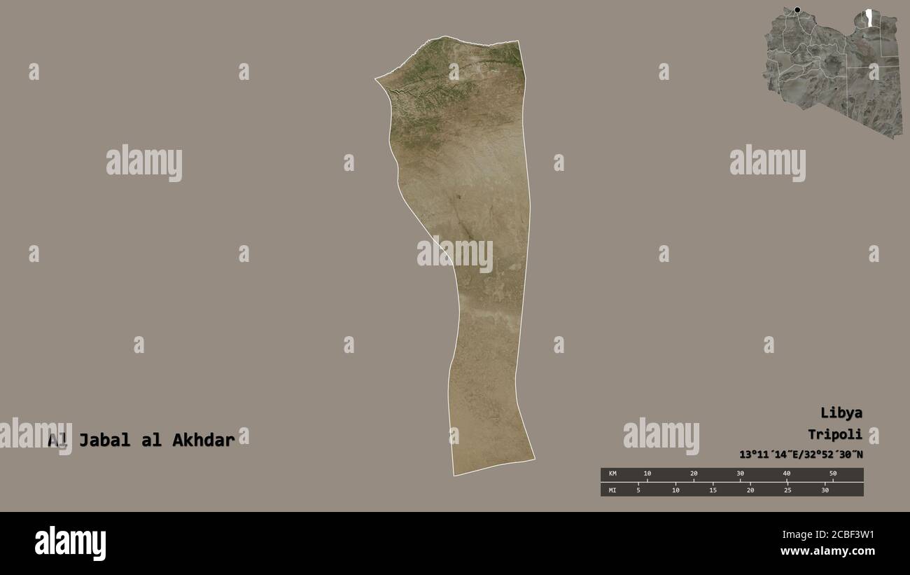 Shape of Al Jabal al Akhdar, district of Libya, with its capital ...