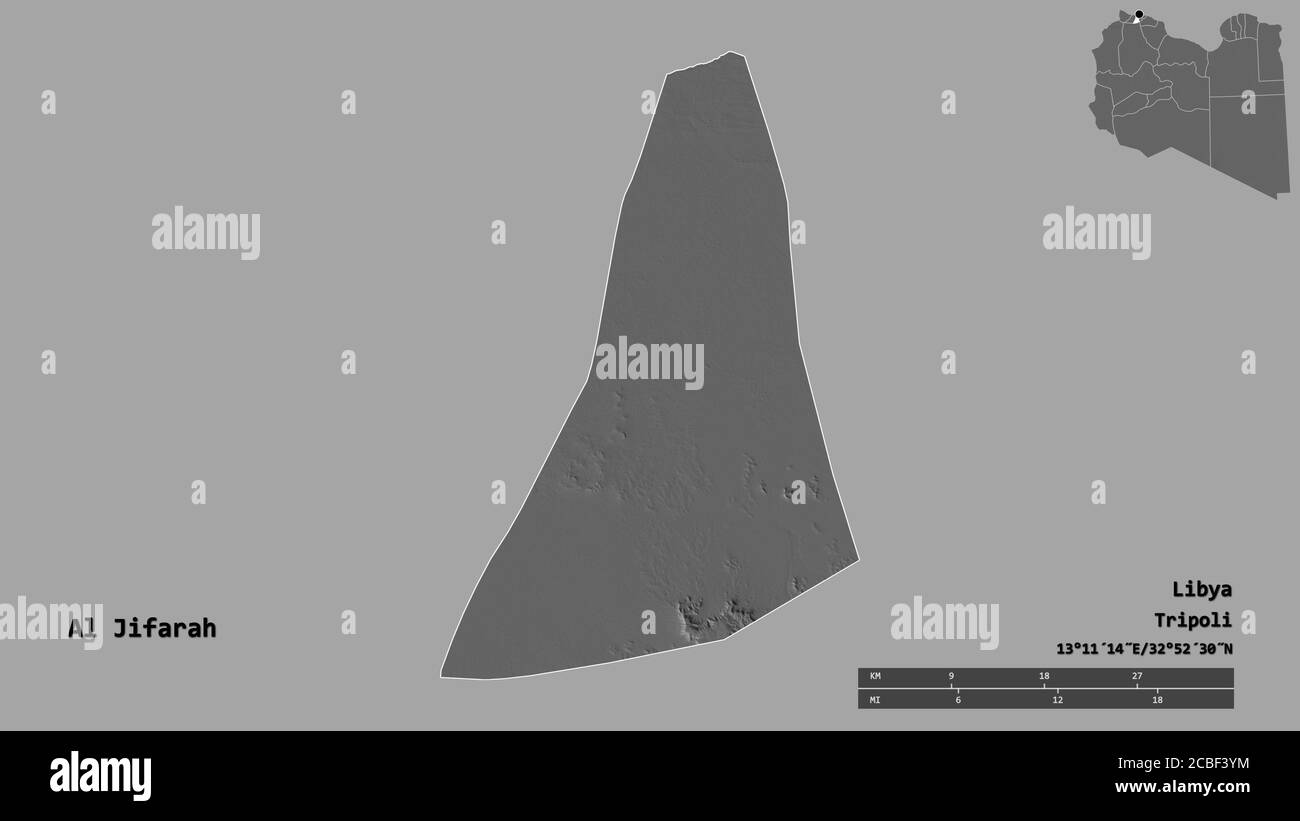 Shape of Al Jifarah, district of Libya, with its capital isolated on ...