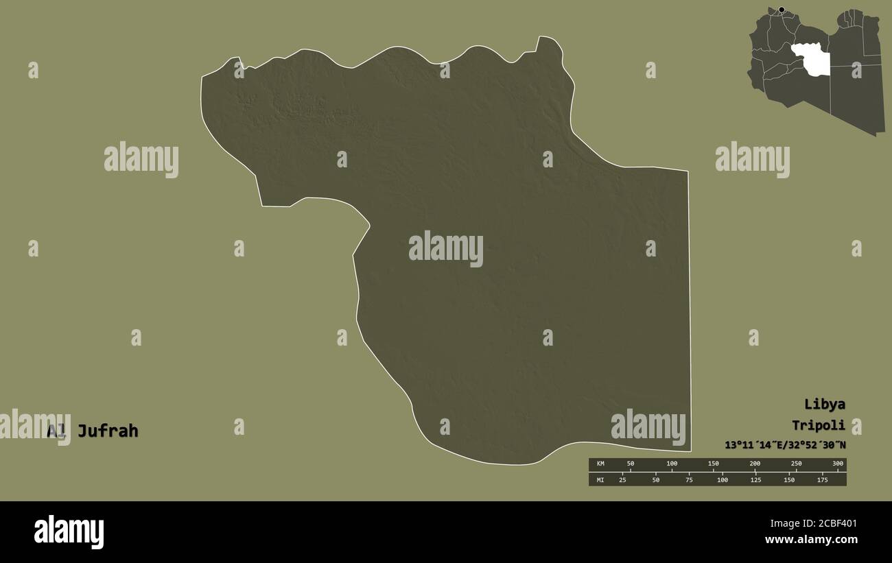 Shape of Al Jufrah, district of Libya, with its capital isolated on ...