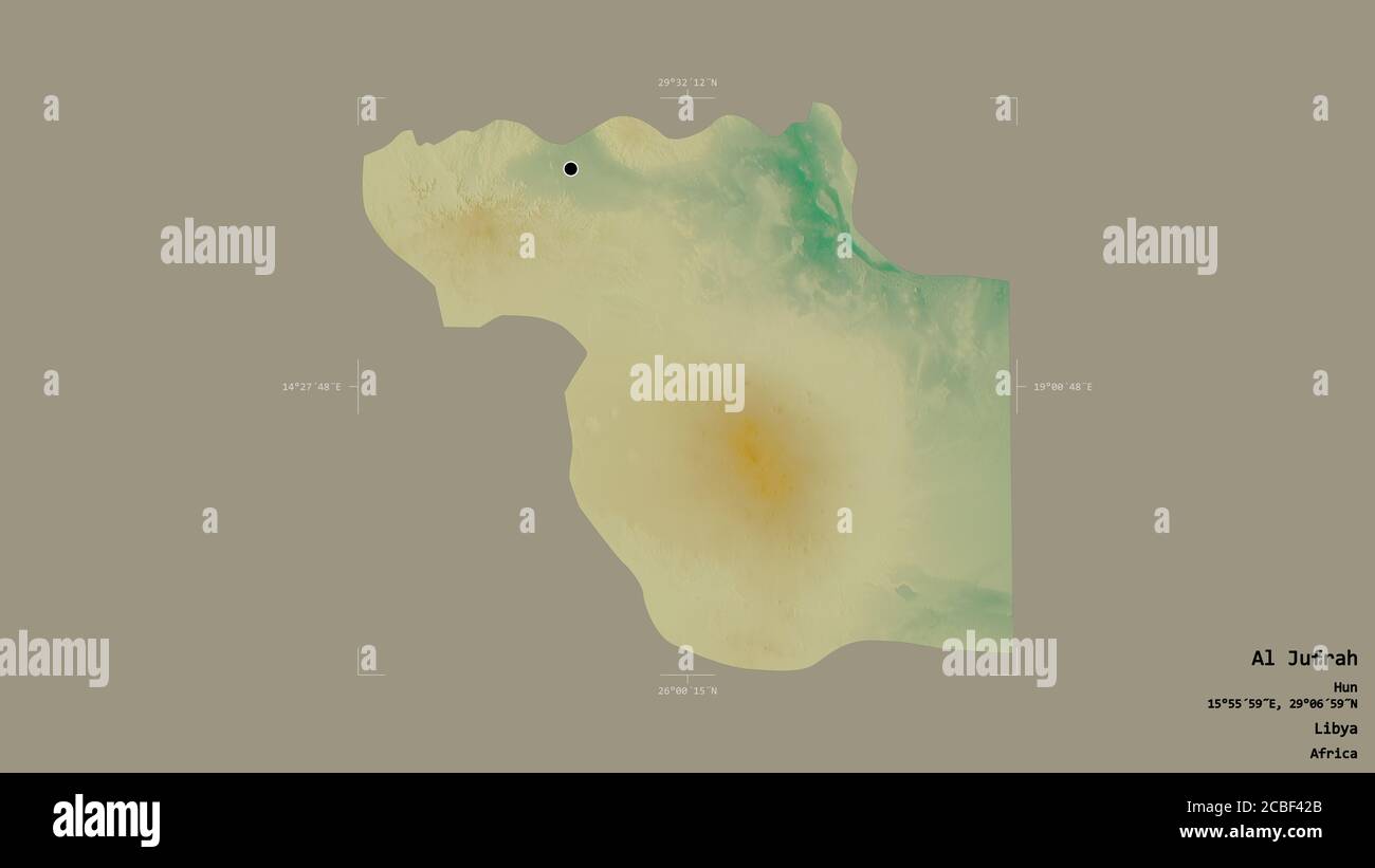 Area of Al Jufrah, district of Libya, isolated on a solid background in ...