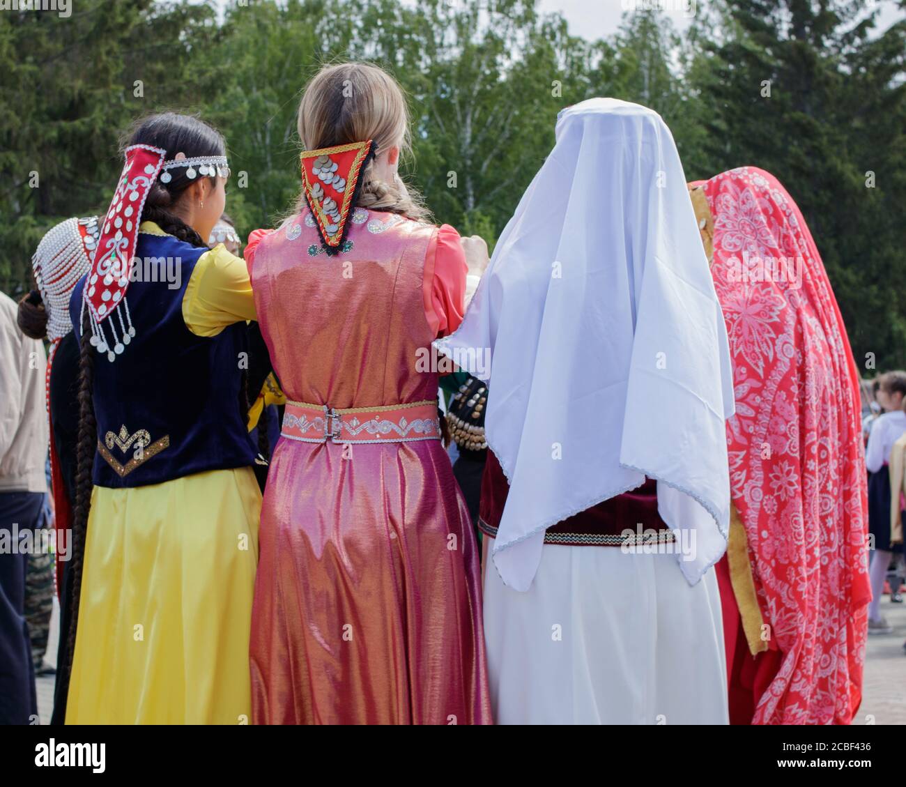 Tatar female traditional vintage headdress. The annual national holiday ...