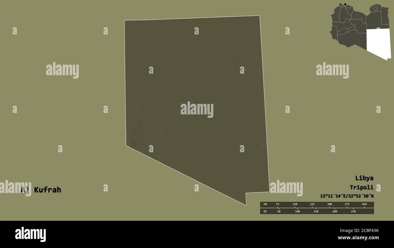 Shape of Al Kufrah, district of Libya, with its capital isolated on ...