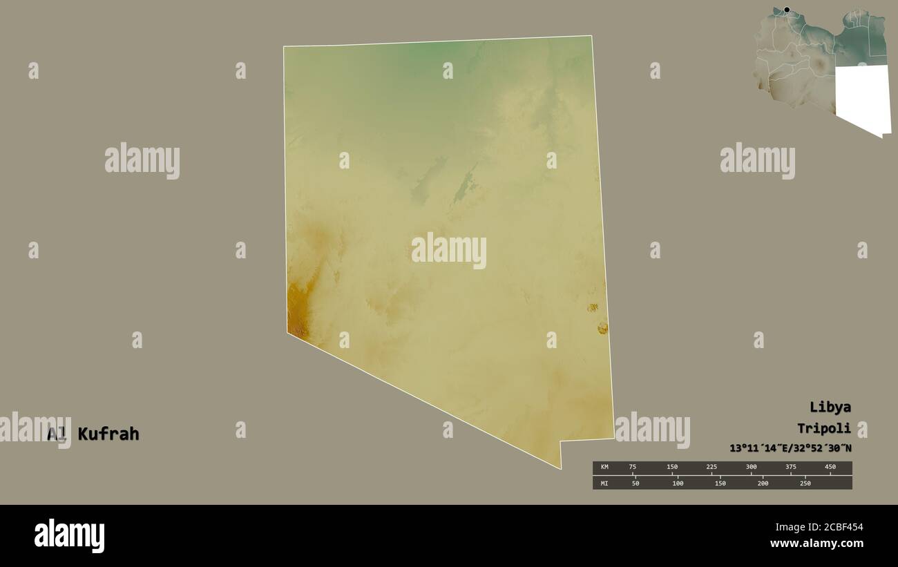 Shape of Al Kufrah, district of Libya, with its capital isolated on ...