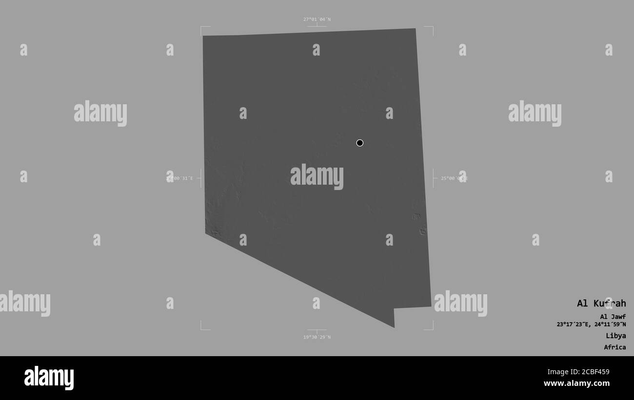 Area of Al Kufrah, district of Libya, isolated on a solid background in ...