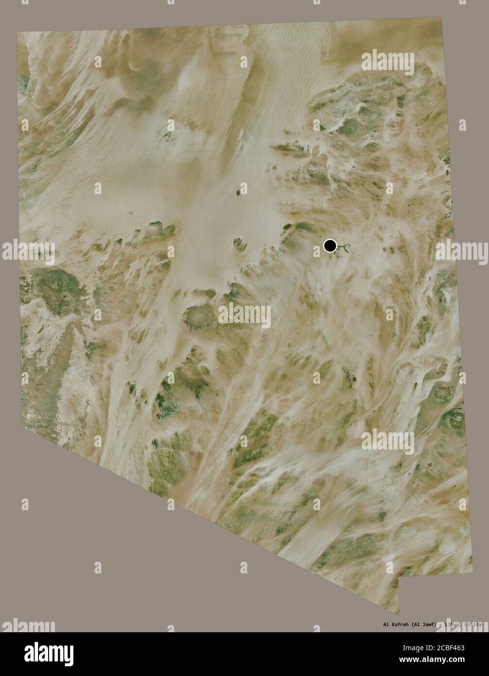 Shape of Al Kufrah, district of Libya, with its capital isolated on a ...