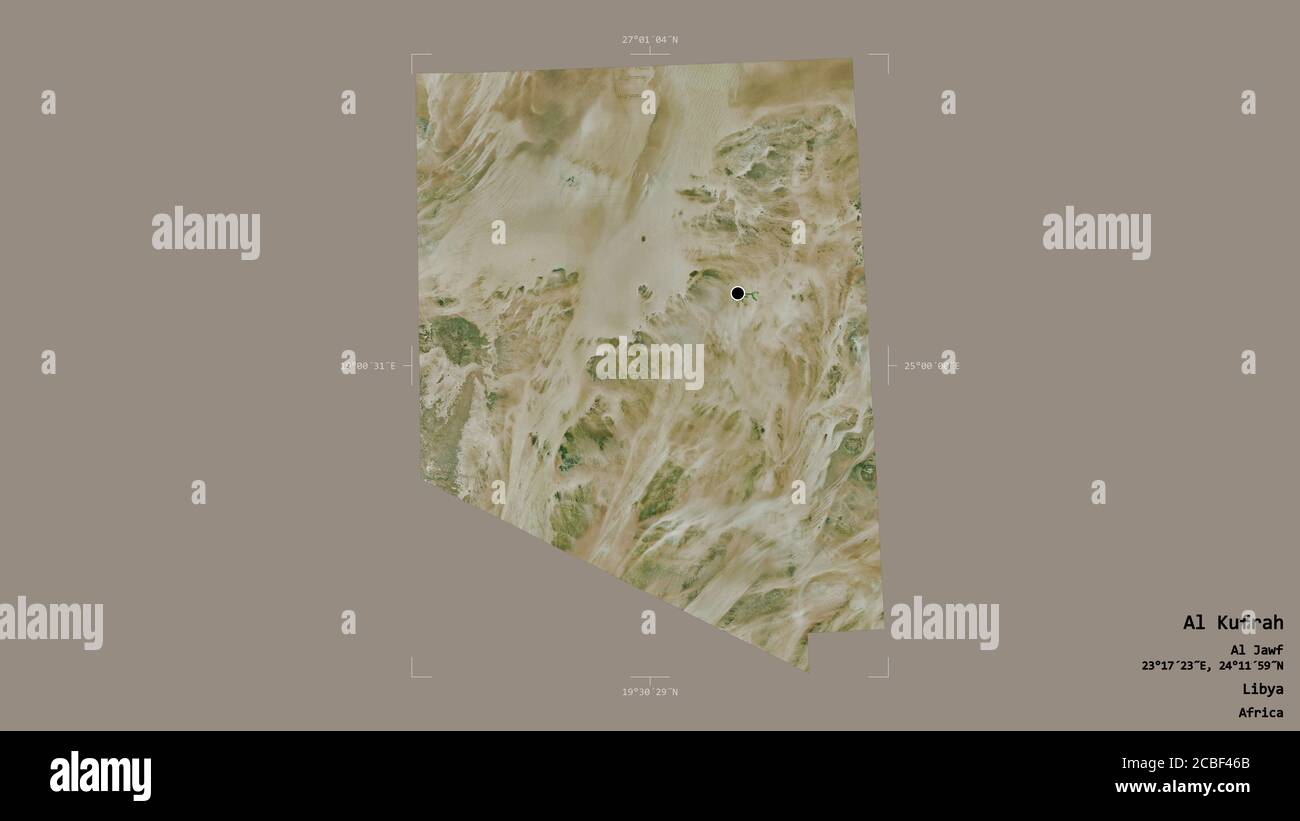 Area of Al Kufrah, district of Libya, isolated on a solid background in ...