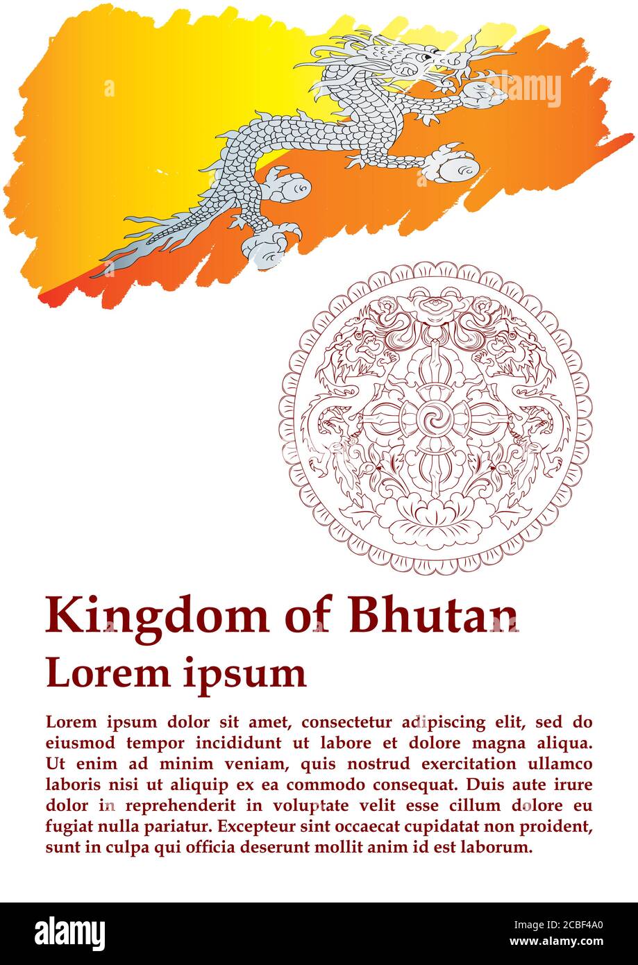 Flag of Bhutan, Kingdom of Bhutan. Template for award design, an ...