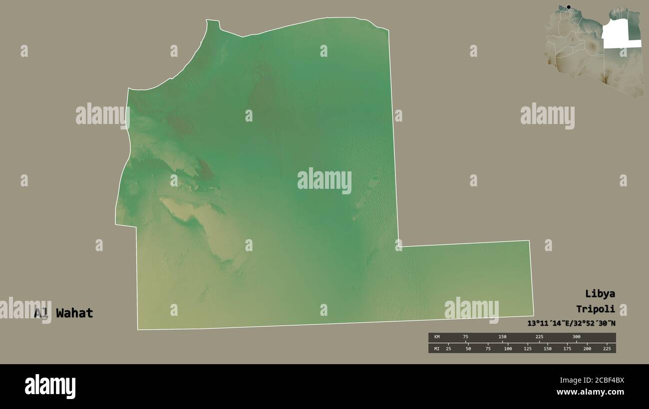 Shape of Al Wahat, district of Libya, with its capital isolated on ...