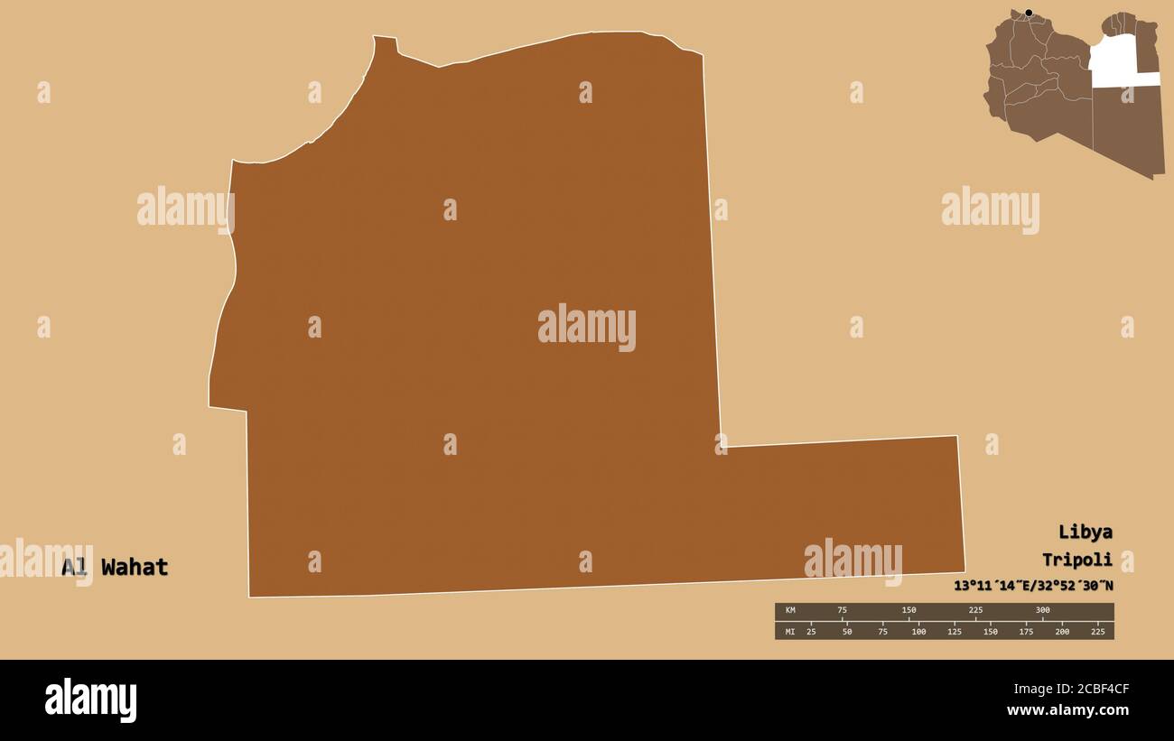 Shape of Al Wahat, district of Libya, with its capital isolated on ...