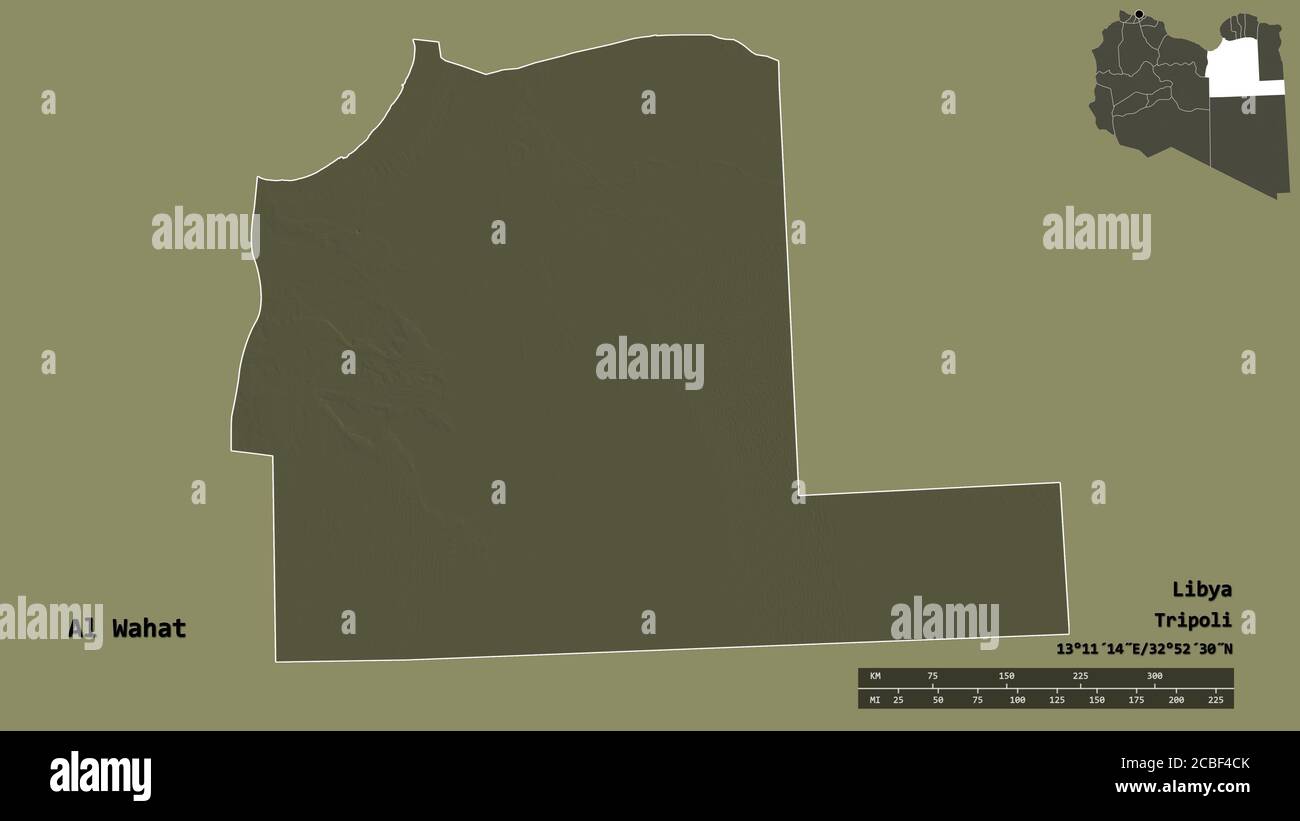 Shape of Al Wahat, district of Libya, with its capital isolated on ...