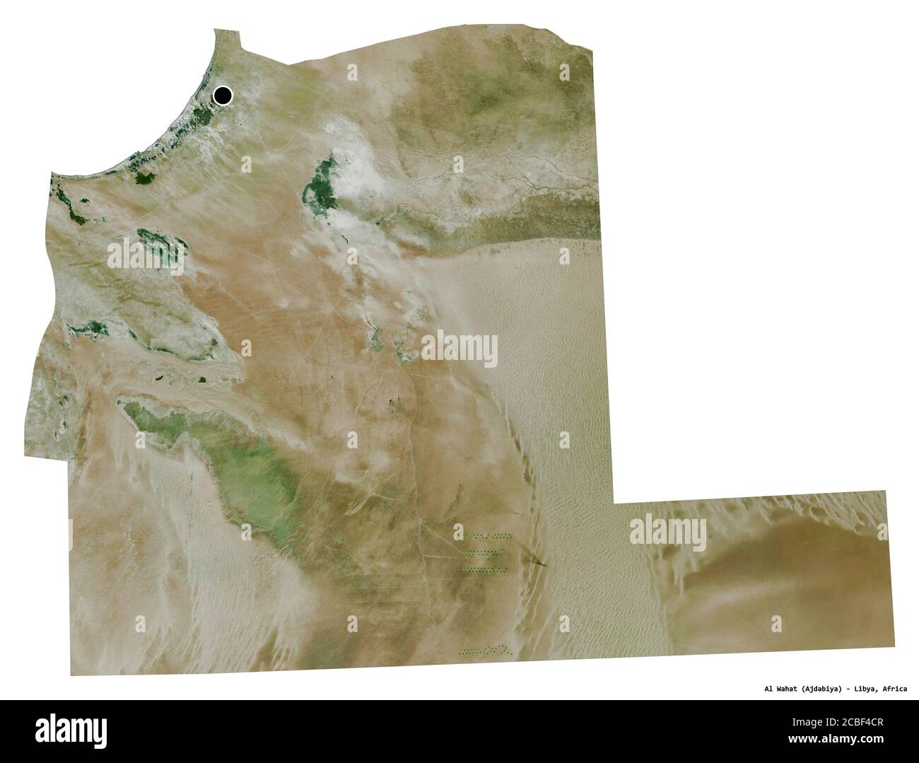 Shape of Al Wahat, district of Libya, with its capital isolated on ...
