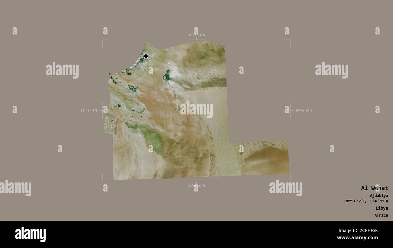 Area of Al Wahat, district of Libya, isolated on a solid background in ...