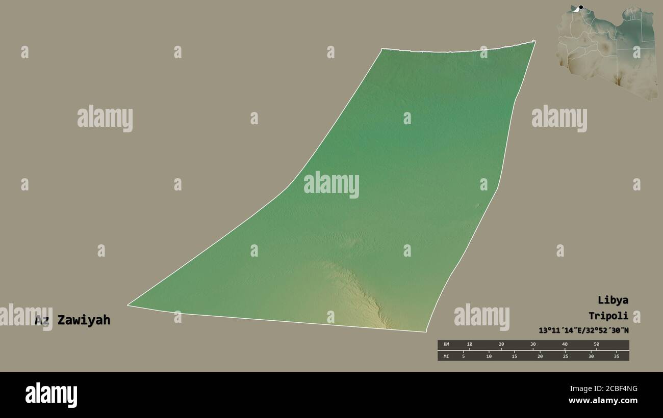 Shape of Az Zawiyah, district of Libya, with its capital isolated on ...