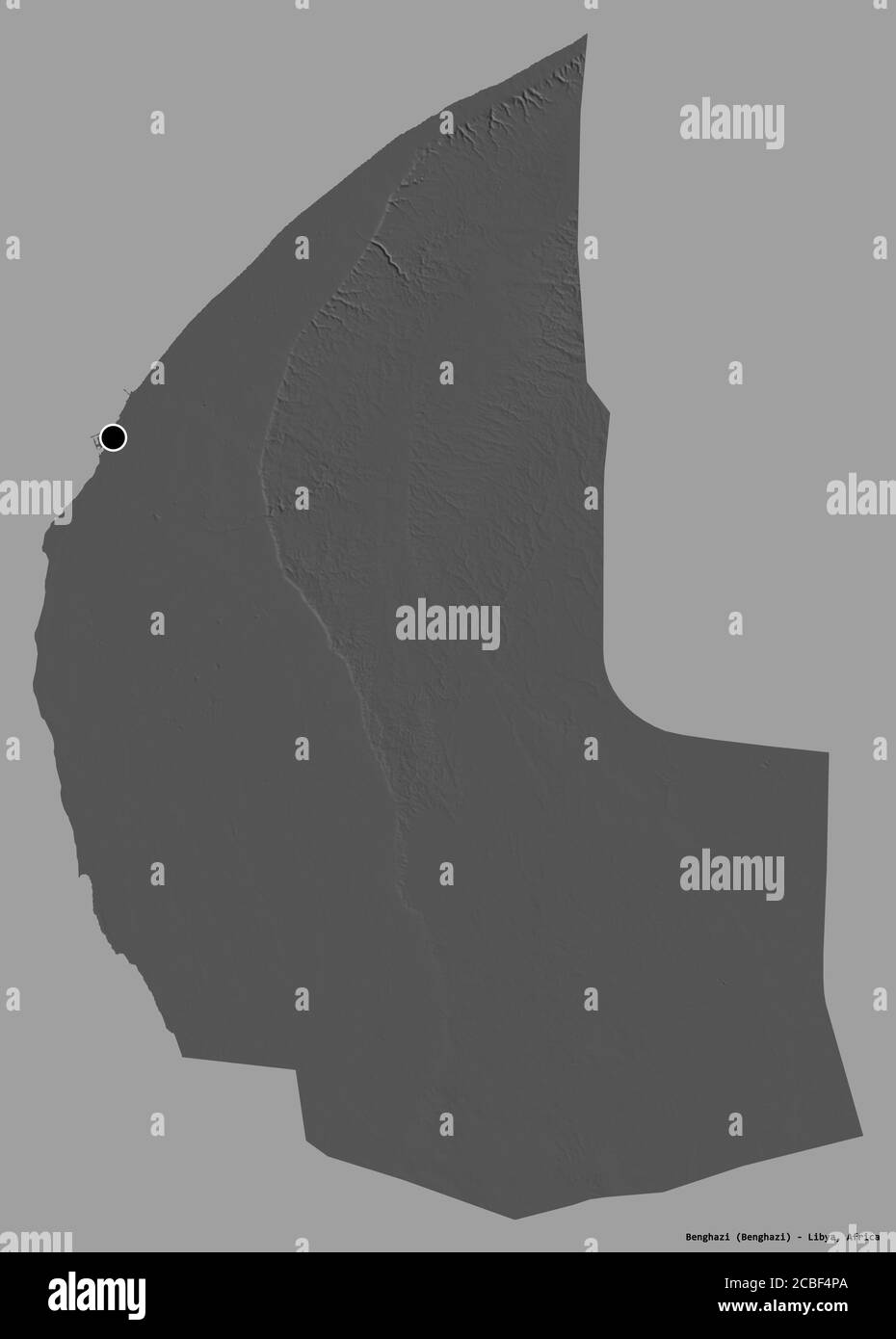 Shape of Benghazi, district of Libya, with its capital isolated on a ...