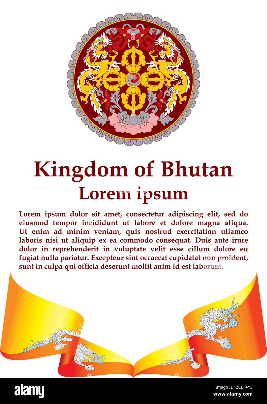 Flag of Bhutan, Kingdom of Bhutan. Template for award design, an ...