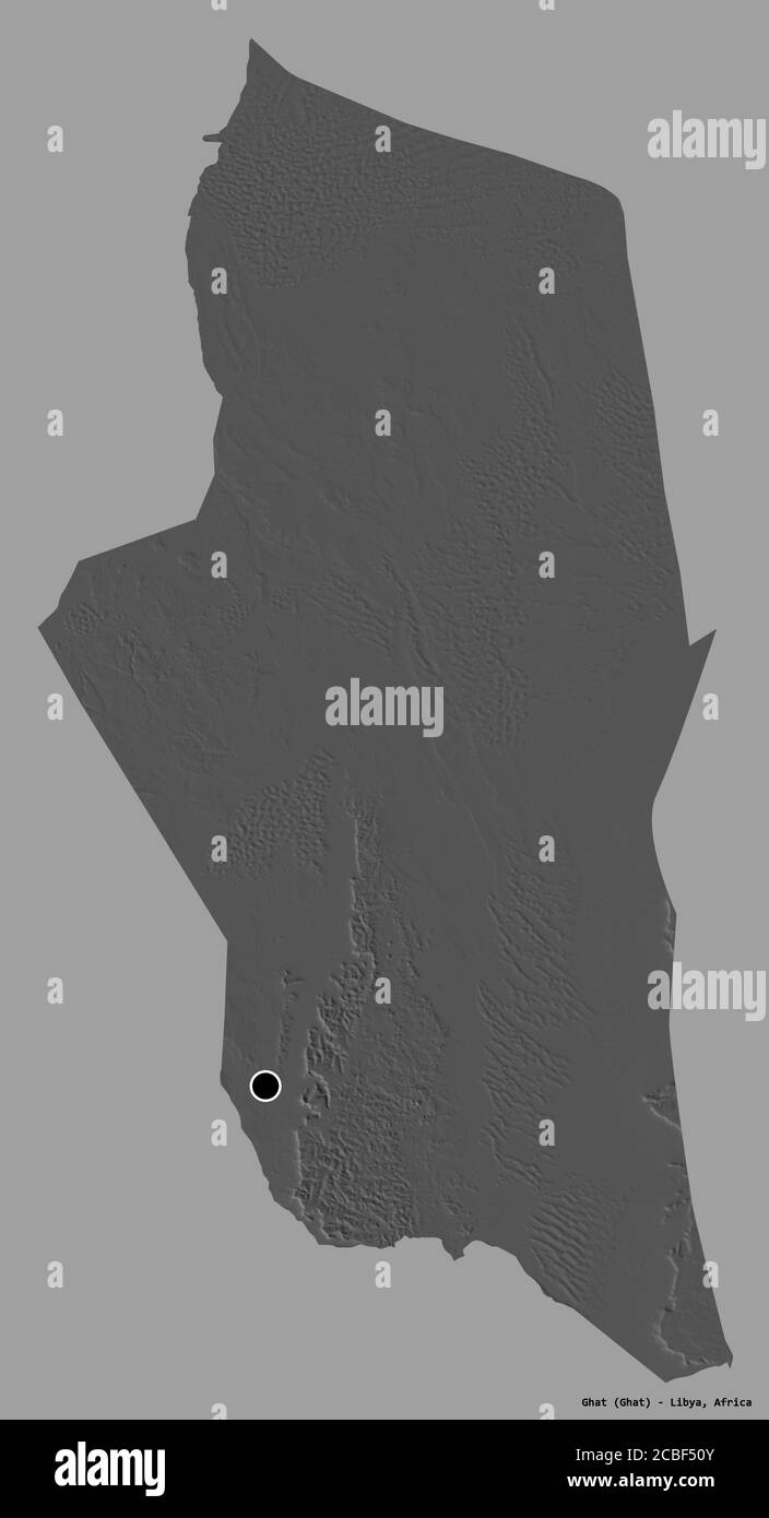 Shape of Ghat, district of Libya, with its capital isolated on a solid ...