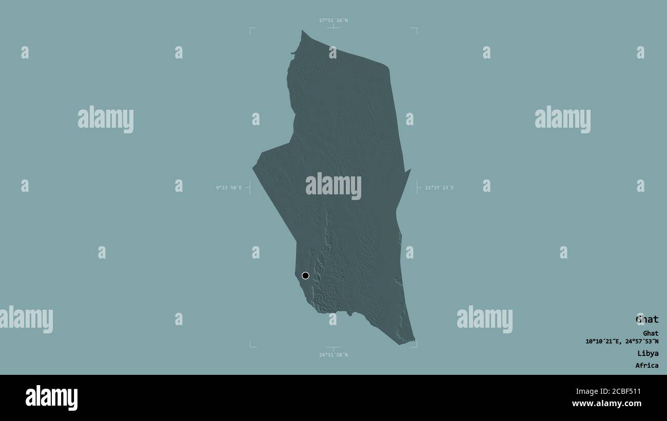 Area of Ghat, district of Libya, isolated on a solid background in a ...