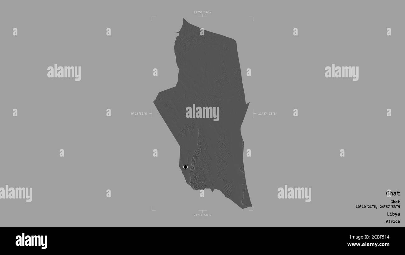 Area of Ghat, district of Libya, isolated on a solid background in a ...