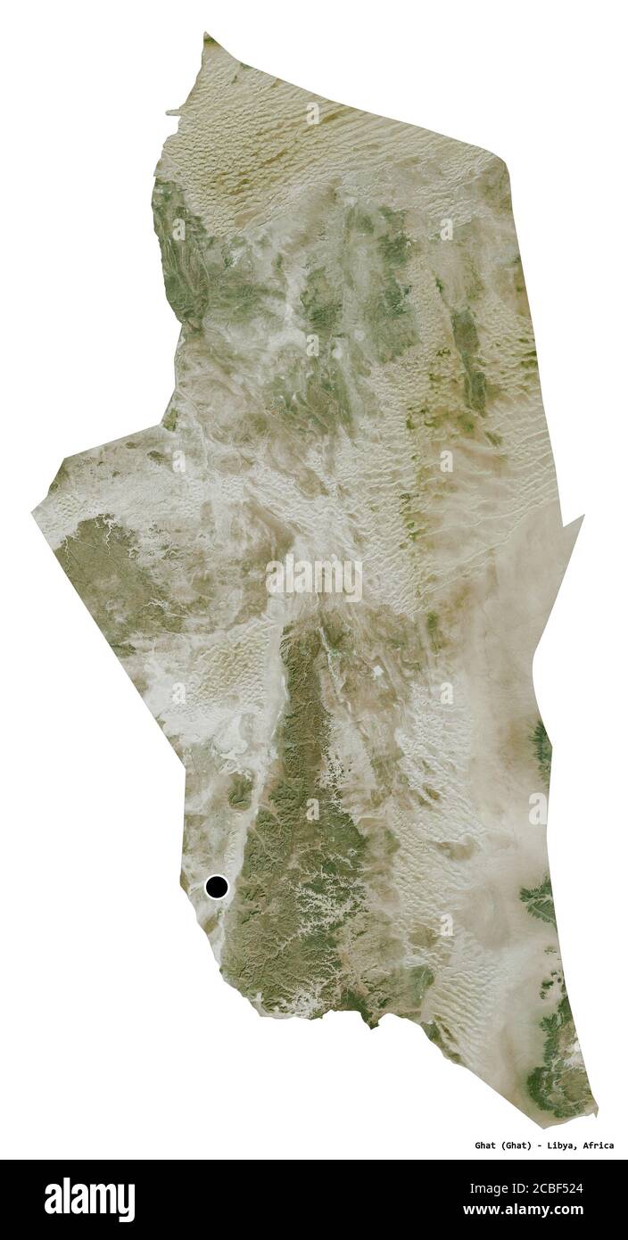 Shape of Ghat, district of Libya, with its capital isolated on white ...