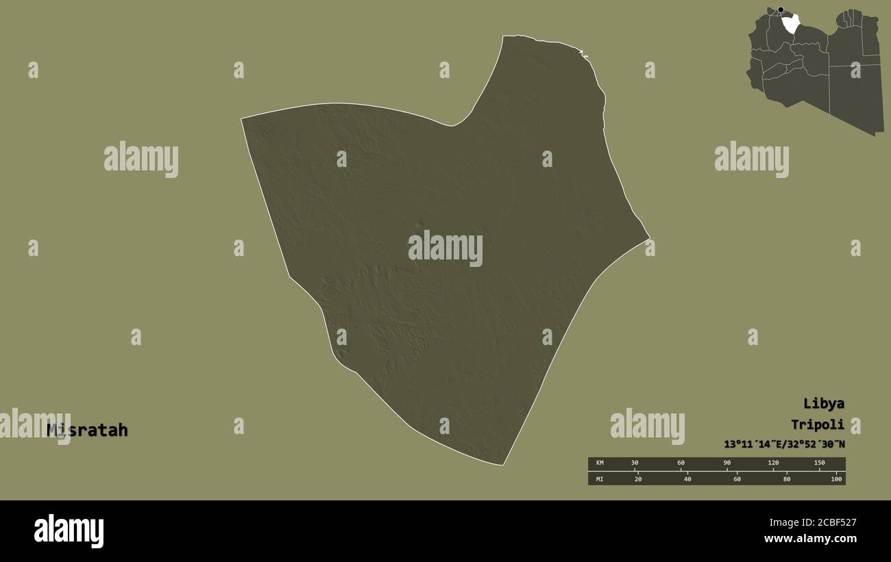 Shape of Misratah, district of Libya, with its capital isolated on ...