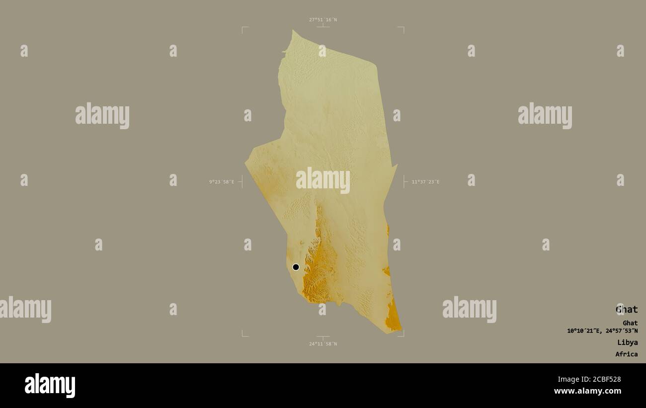 Area of Ghat, district of Libya, isolated on a solid background in a ...