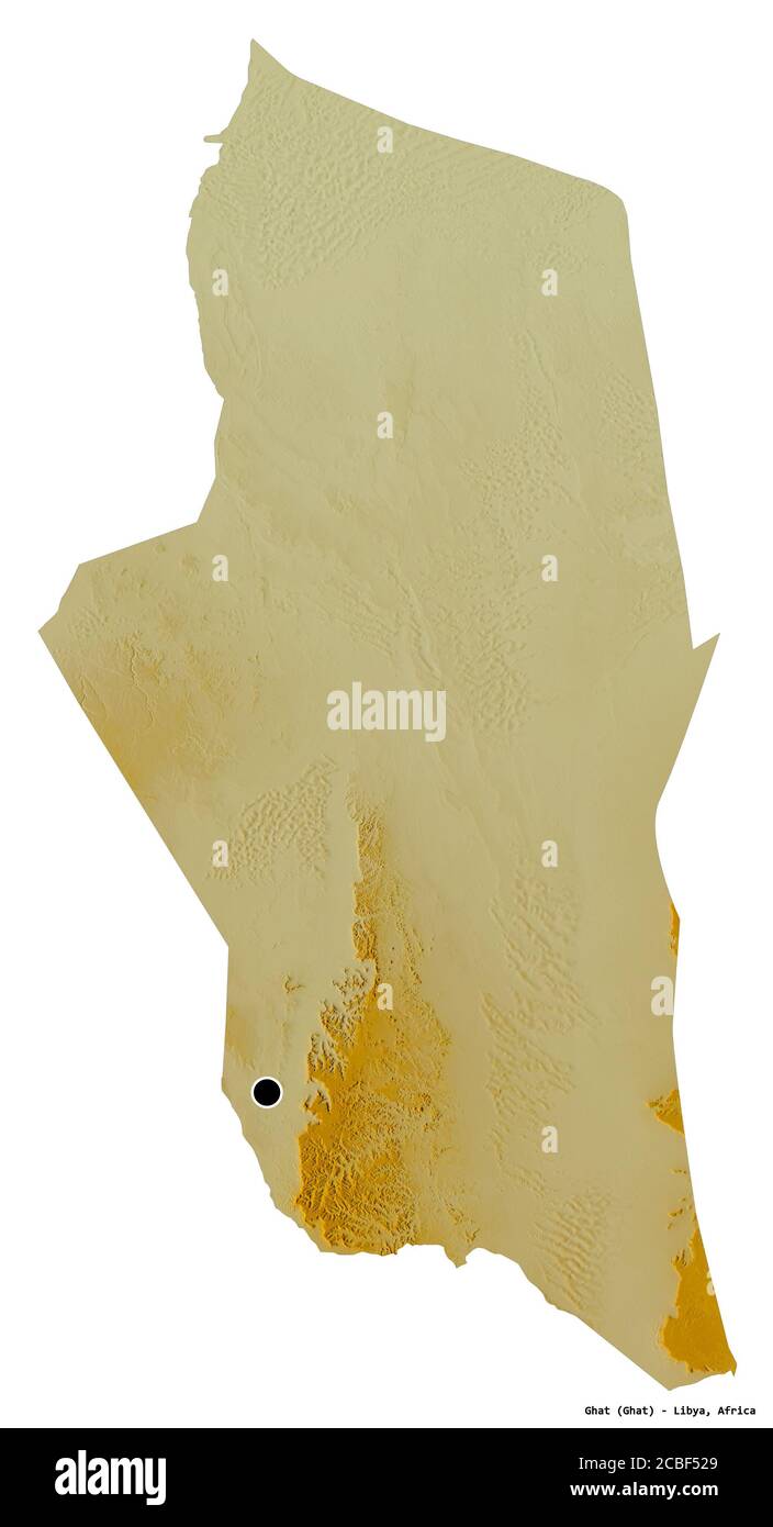 Shape of Ghat, district of Libya, with its capital isolated on white ...