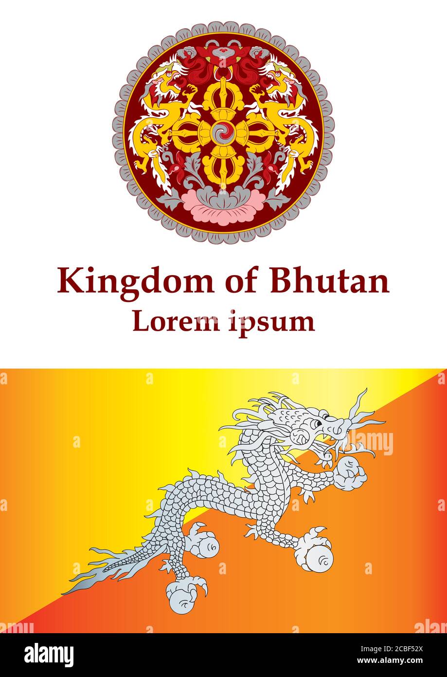 Flag of Bhutan, Kingdom of Bhutan. Template for award design, an ...