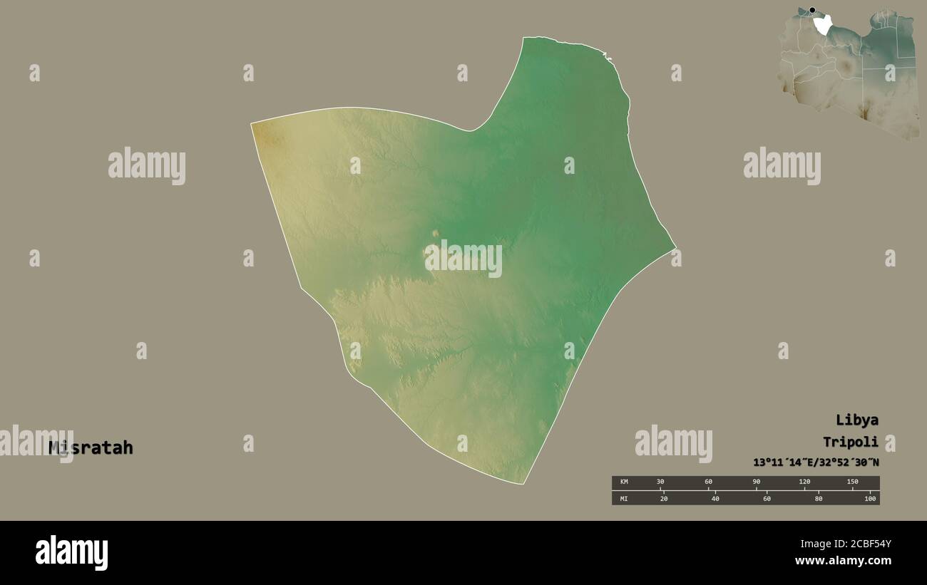 Shape of Misratah, district of Libya, with its capital isolated on ...