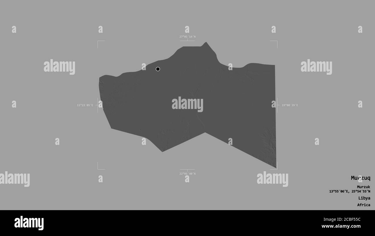 Area of Murzuq, district of Libya, isolated on a solid background in a ...
