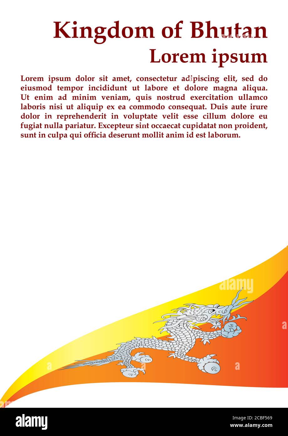 Flag of Bhutan, Kingdom of Bhutan. Template for award design, an ...