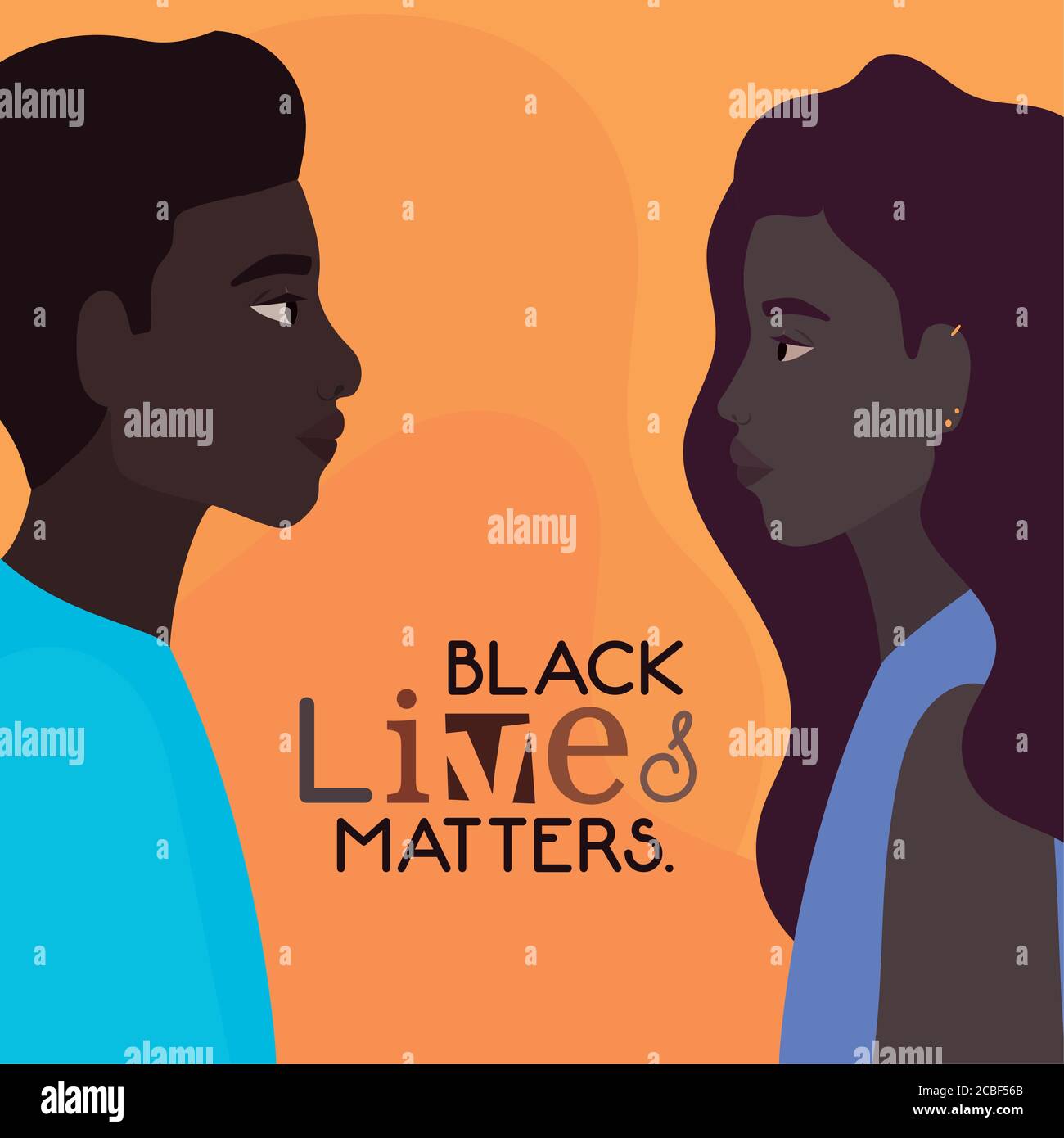 Black woman and man cartoons in side view with black lives matters text ...