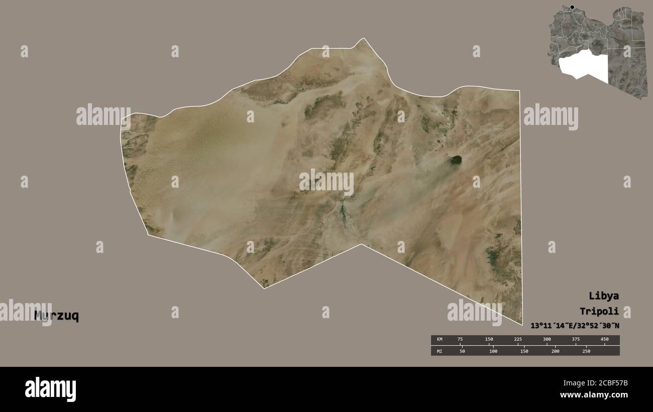 Shape of Murzuq, district of Libya, with its capital isolated on solid ...