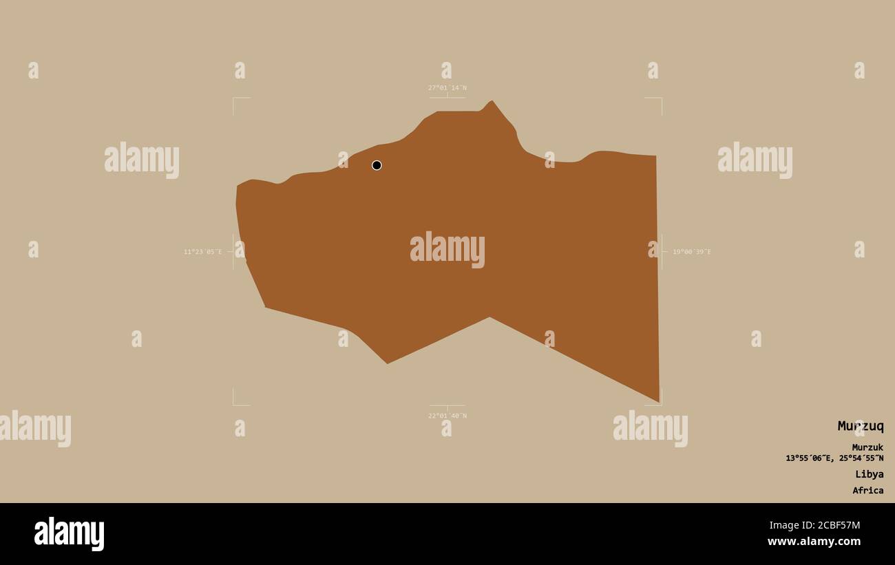 Area of Murzuq, district of Libya, isolated on a solid background in a ...