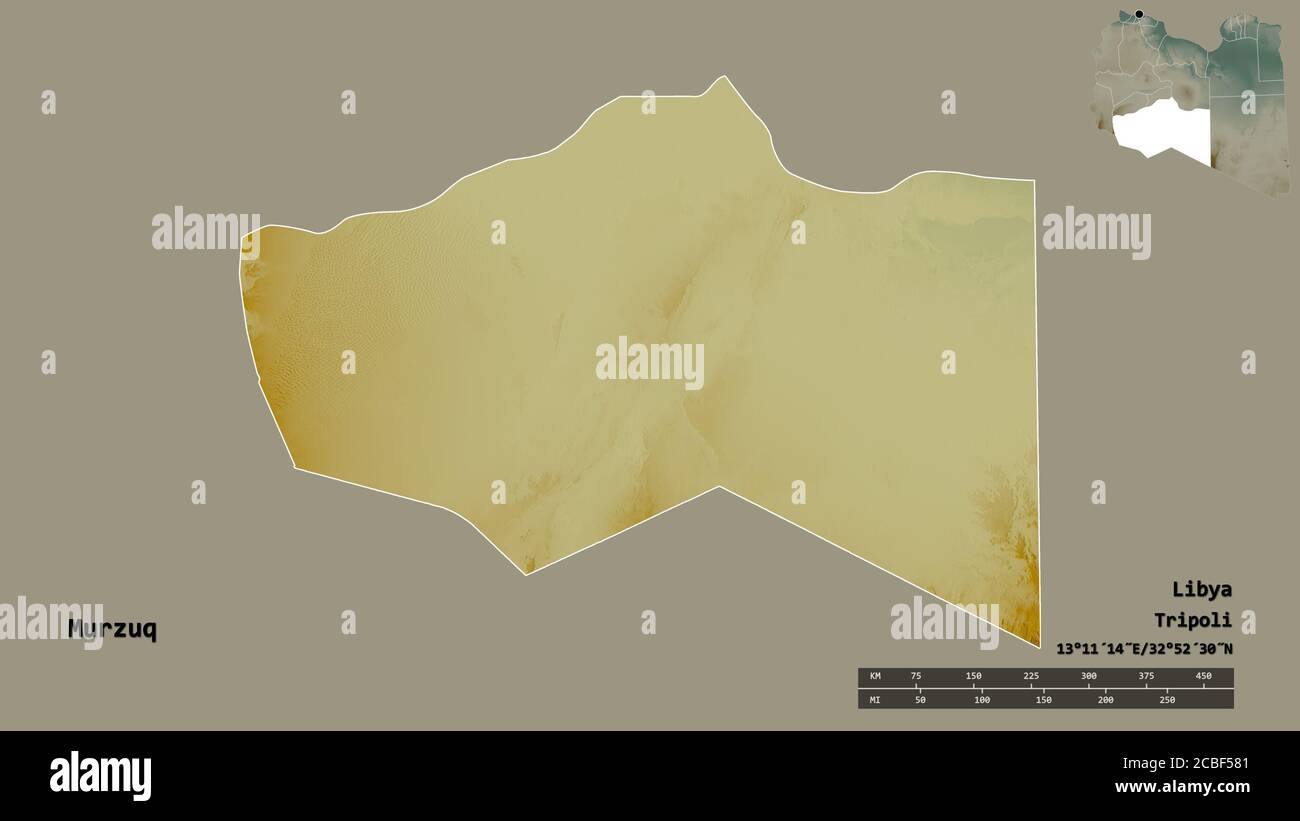 Shape of Murzuq, district of Libya, with its capital isolated on solid ...