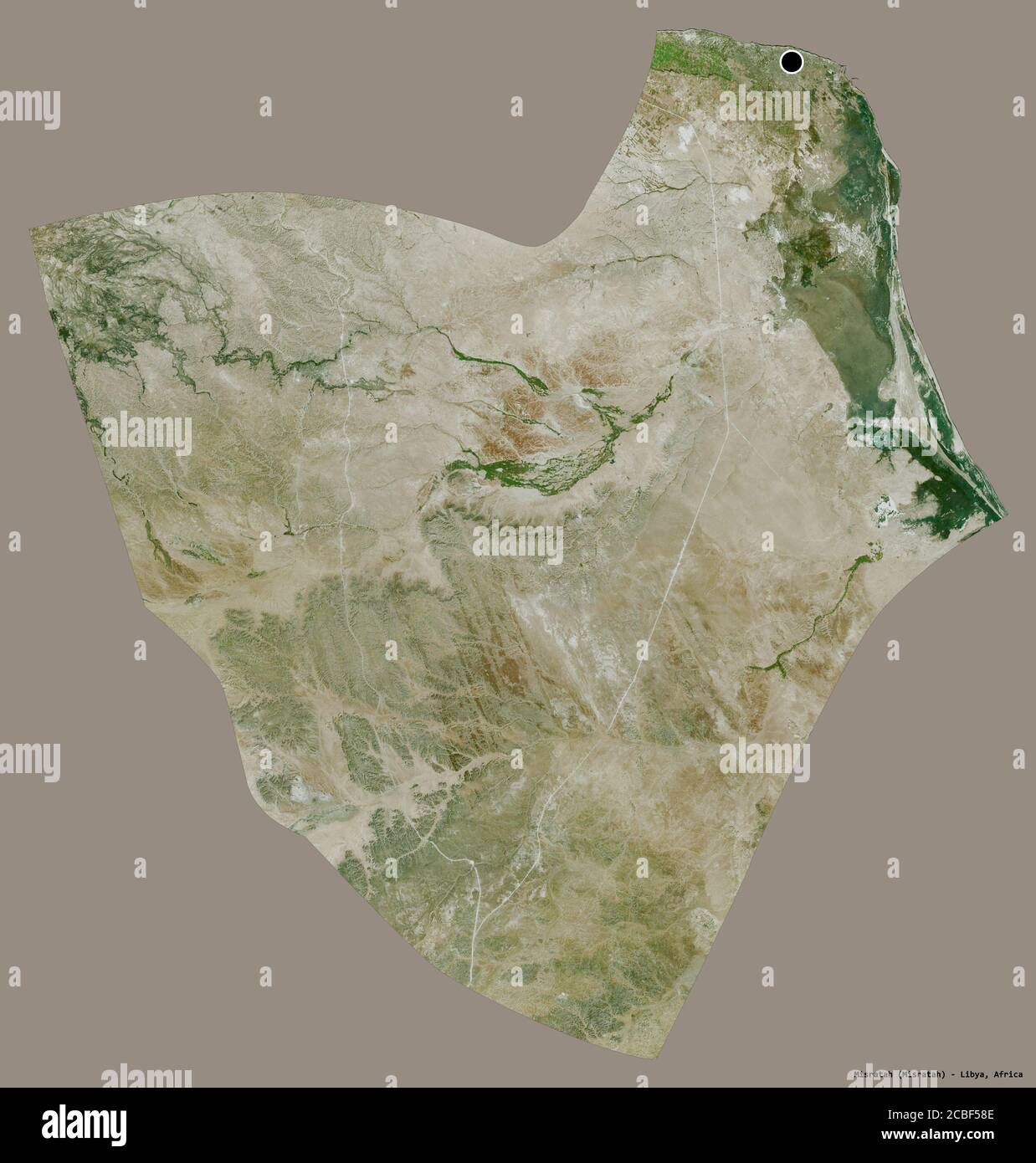 Shape of Misratah, district of Libya, with its capital isolated on a ...
