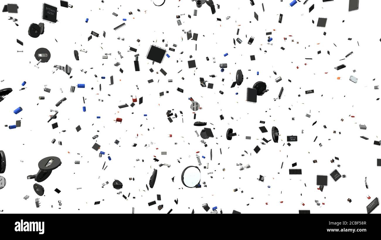 free falling computer electronic components. 3d illustration, suitable ...