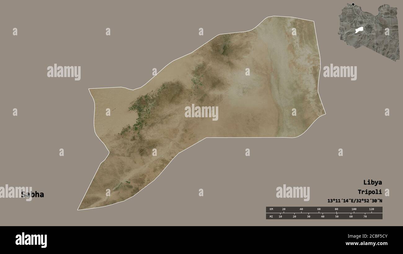 Shape of Sabha, district of Libya, with its capital isolated on solid ...