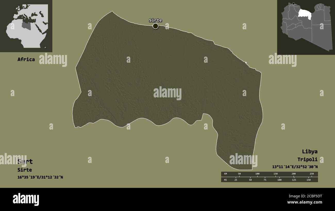 Shape of Surt, district of Libya, and its capital. Distance scale ...