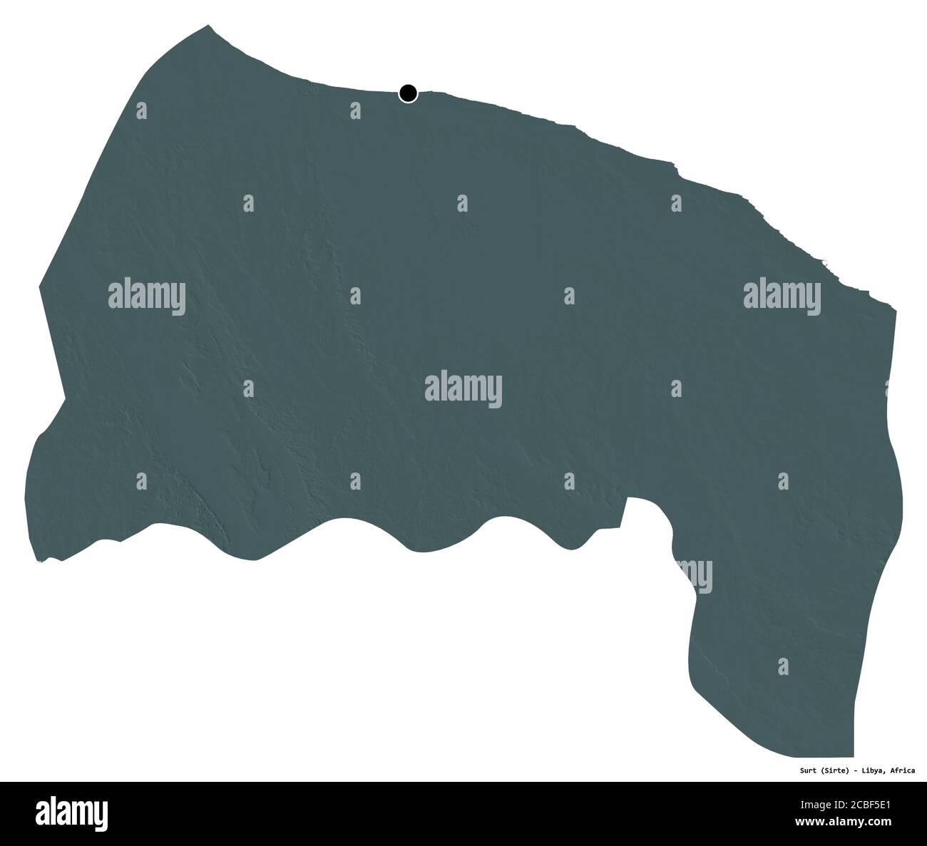 Shape of Surt, district of Libya, with its capital isolated on white ...