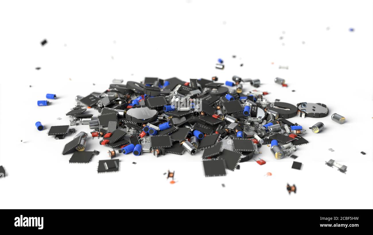 pile of computer electronic components. 3d illustration, suitable for ...