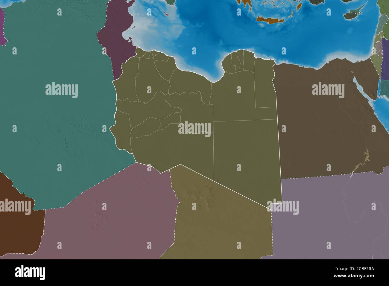 Extended area of Libya with country outline, international and regional ...