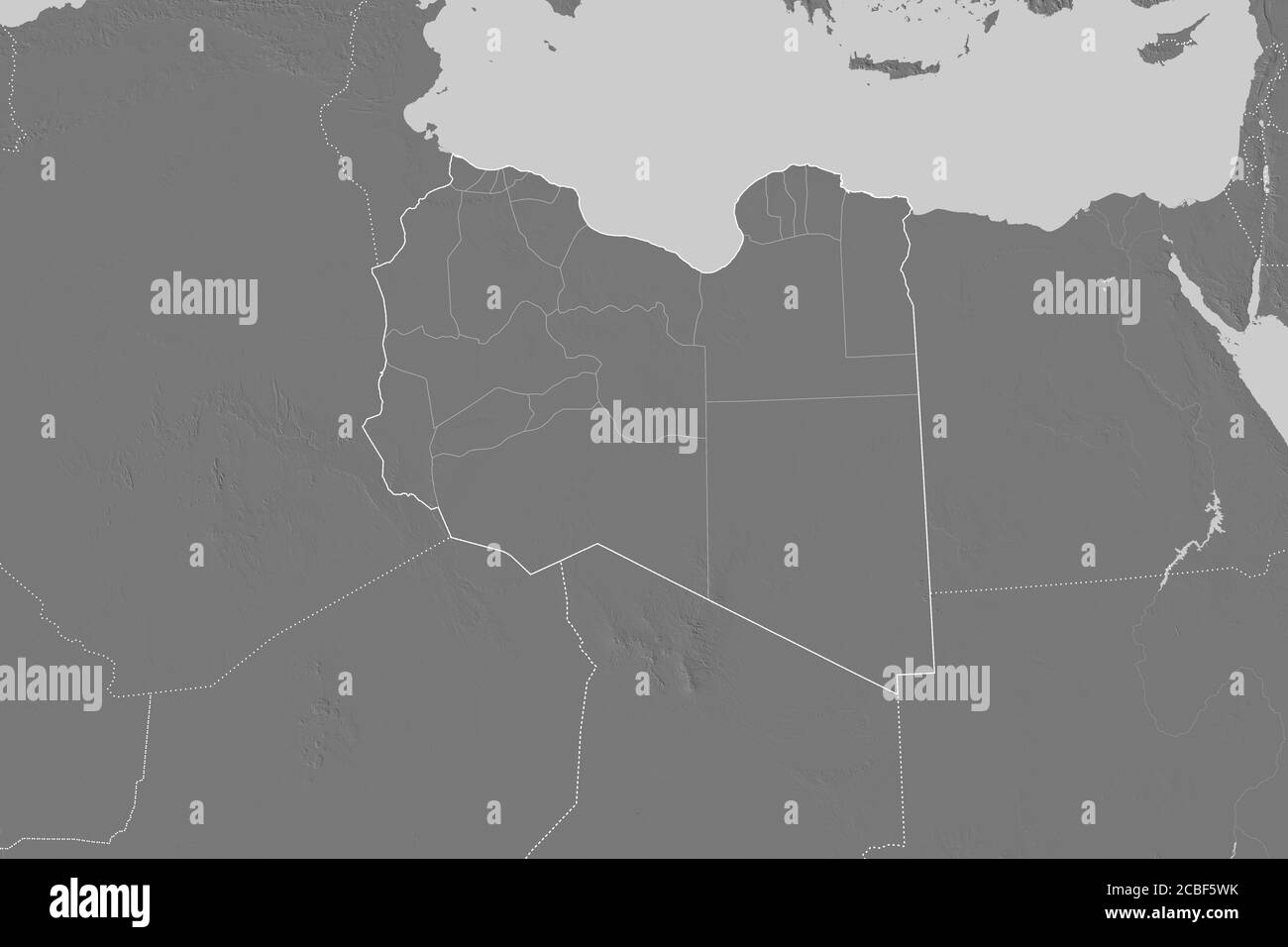 Extended area of Libya with country outline, international and regional ...
